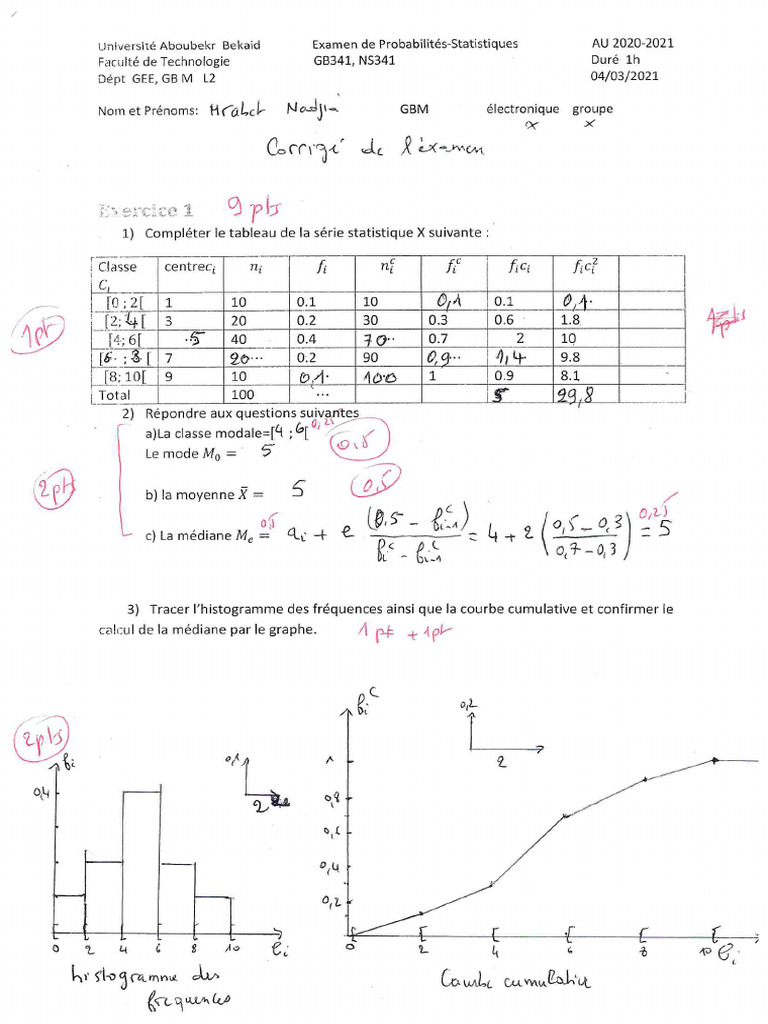 L2 GBM Probabilit Et Statistique Corrig | PDF