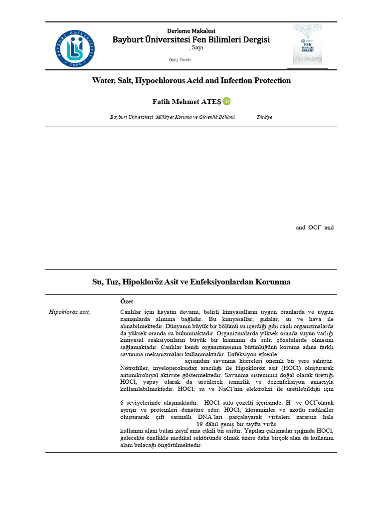 Water, Salt, Hypochlorous Acid and Infection Protection | PDF