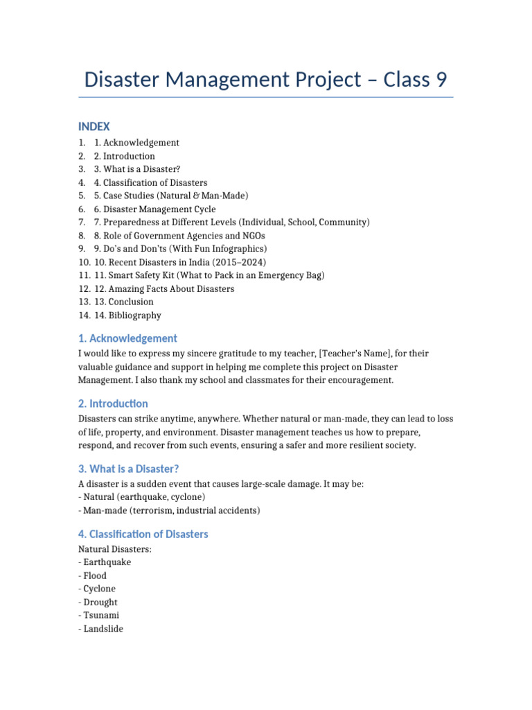 Class 9 Disaster Management Project | PDF | Emergency Management ...