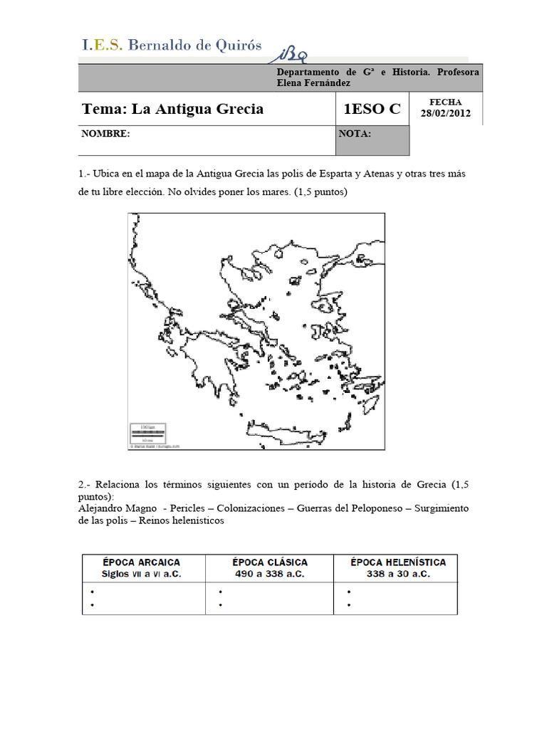 Examen La Antigua Grecia | PDF | Antigua Grecia | Esparta