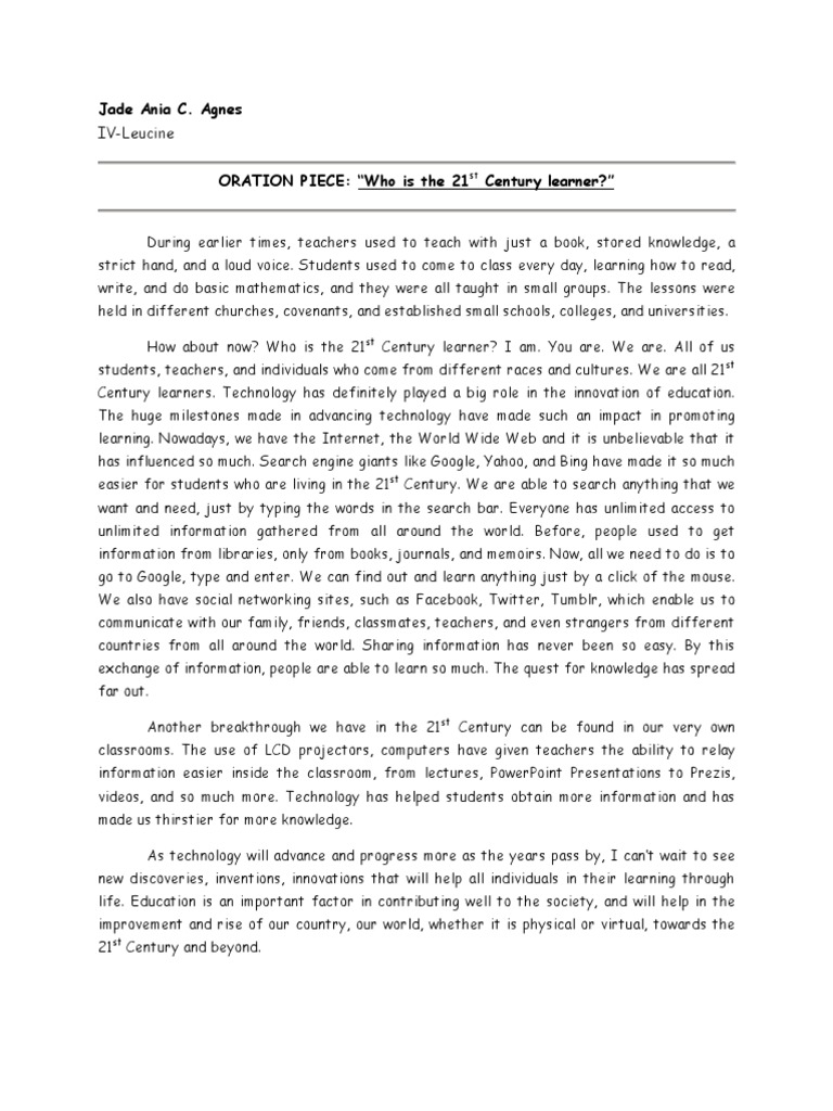 (English) Oration Piece | PDF | Social Networking Service | Internet