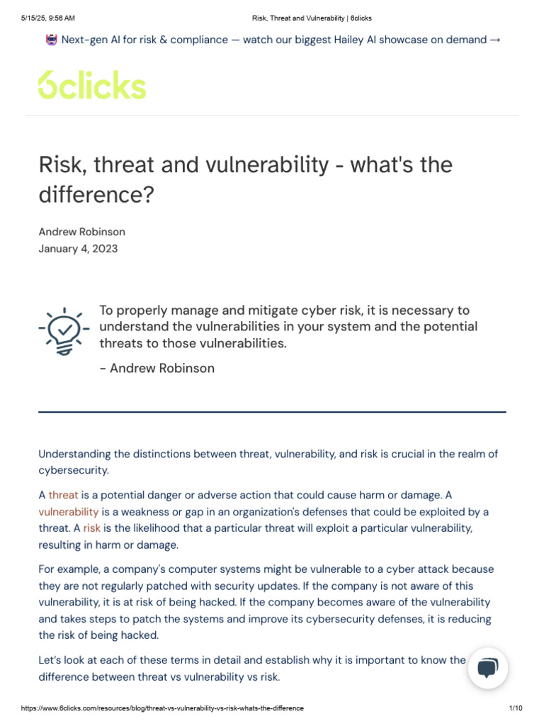 Risk, Threat and Vulnerability | PDF | Computer Security | Security