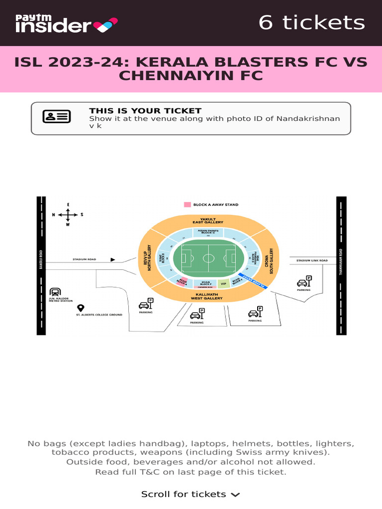 Isl 2023-24: Kerala Blasters FC Vs Chennaiyin FC: This Is Your Ticket | PDF