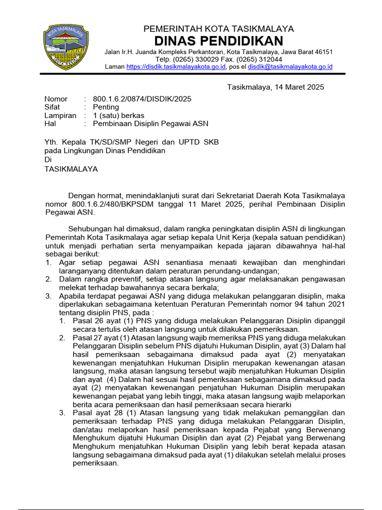Surat Disiplin ASN - Preview | PDF
