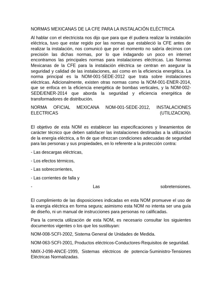 Normas Mexicanas de La Cfe para La Instalación Eléctrica | PDF | Ingenieria Eléctrica | México