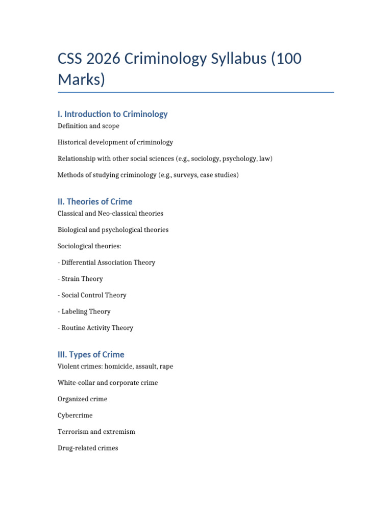 CSS 2026 Criminology Syllabus | PDF