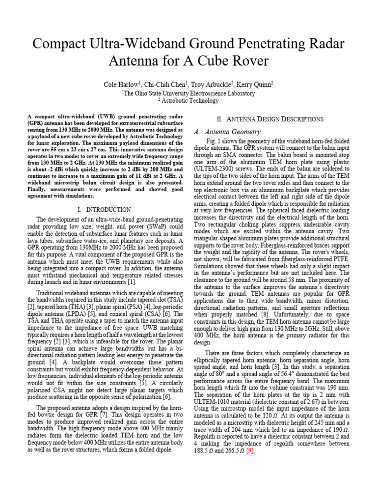 Compact Ultra-Wideband Ground Penetrating Radar Antenna For A Cube ...