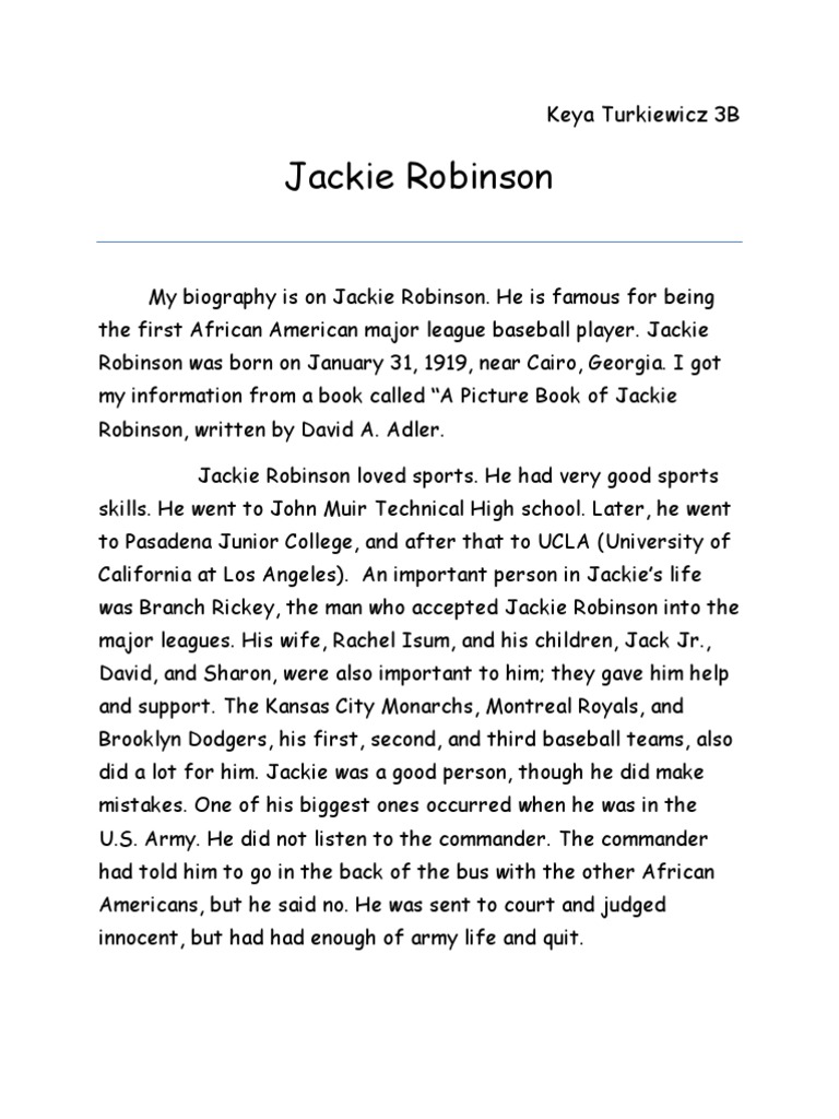 Jackie Robinson Book Report | PDF | Jackie Robinson | Baseball Leagues