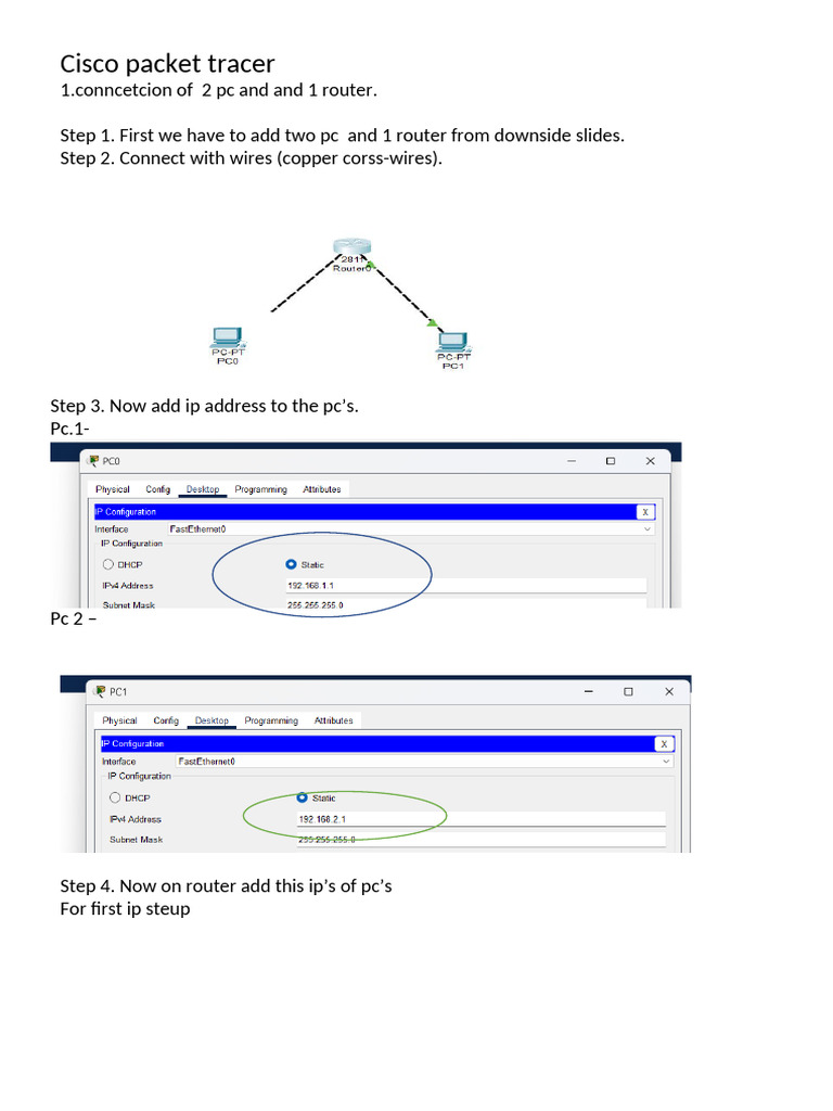 Cisco Packet Tracer Network Setup Guide | PDF