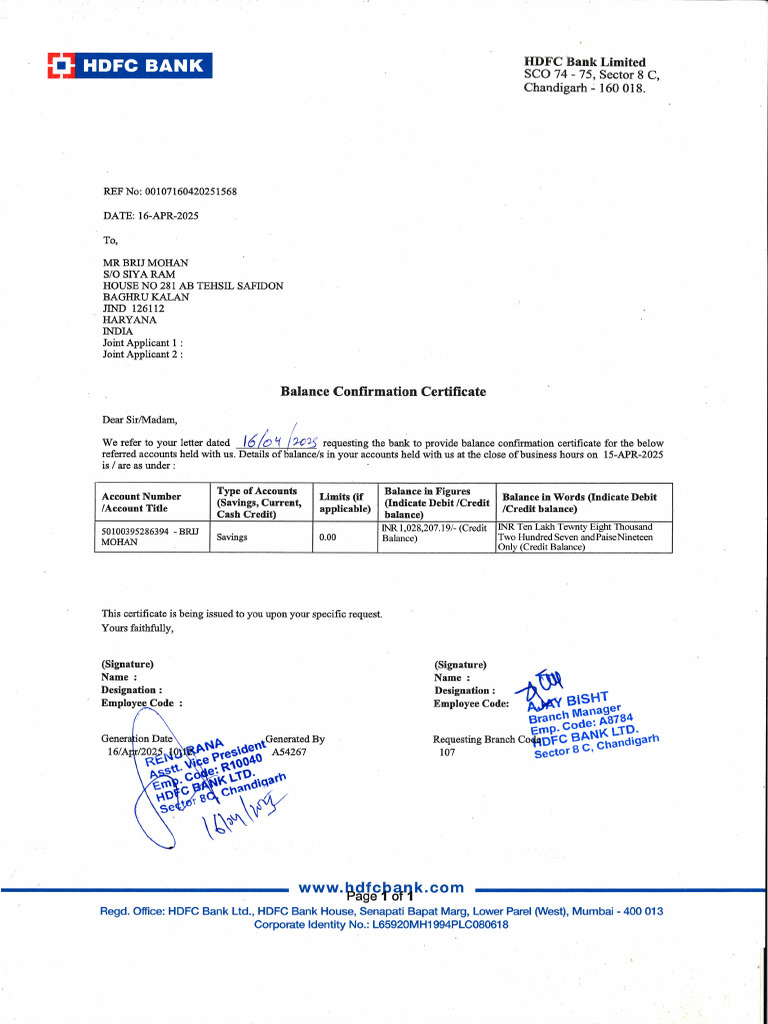 Balance Certificate | PDF