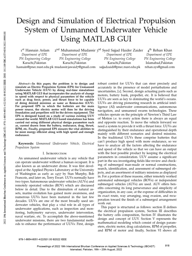 Design and Simulation of Electrical Propulsion System of Unmanned Underwater Vehicle Using ...