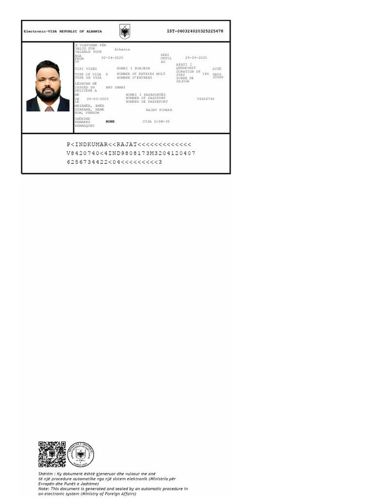Rajat Kumar VISA-1 | PDF