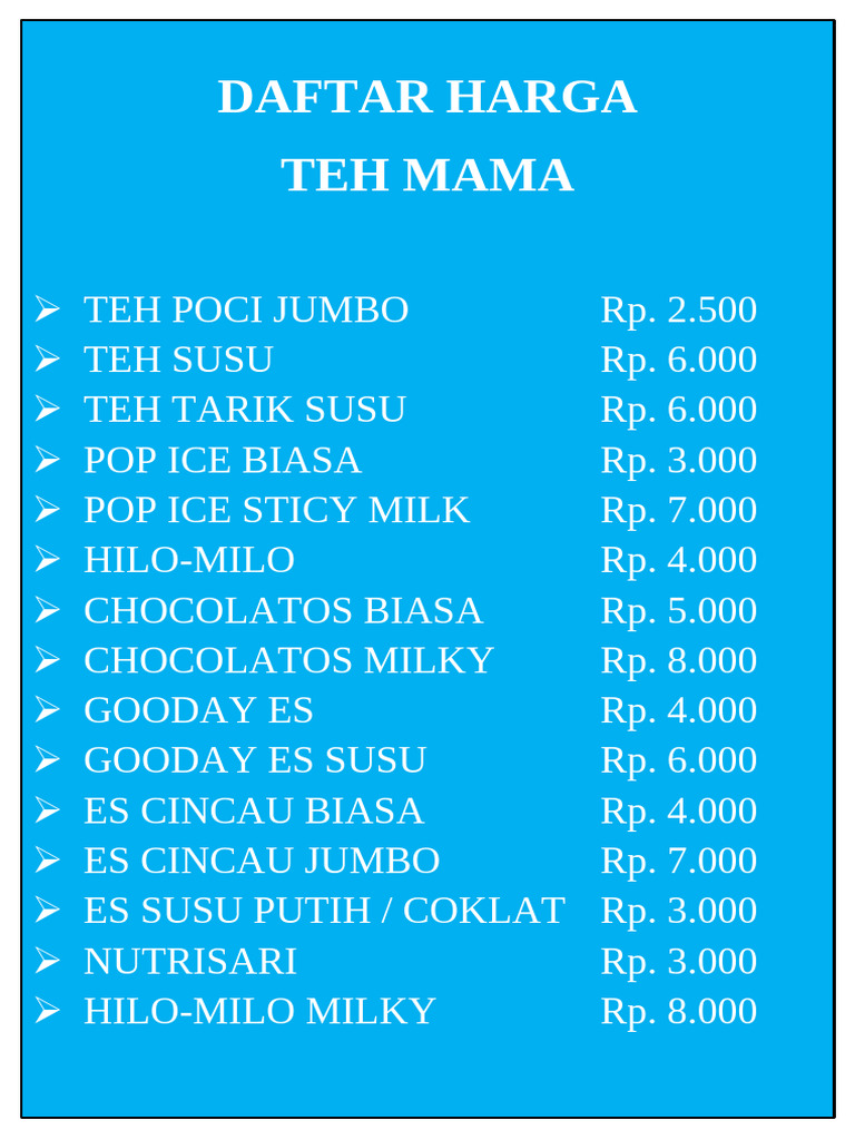 Daftar Harga Teh dan Minuman Mama | PDF