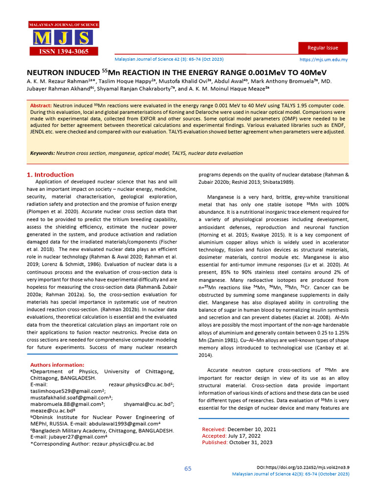 NEUTRON INDUCED 55Mn REACTION IN THE ENERGY RANGE 0.001MeV TO 40MeV ...