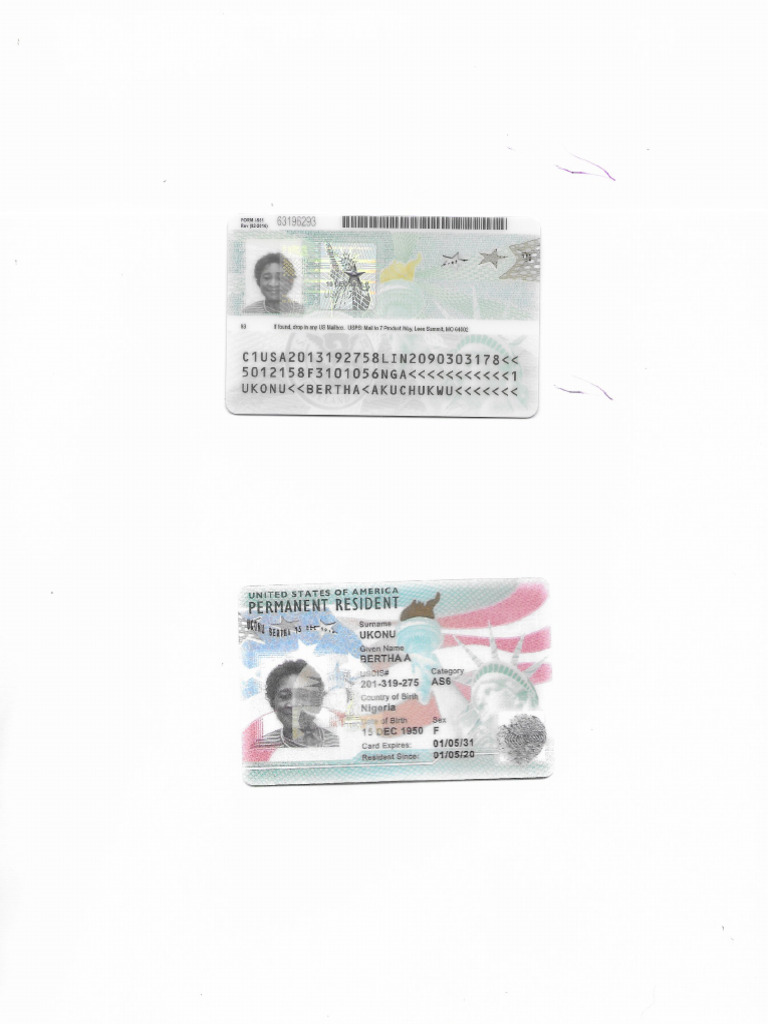 Bertha Ukonu Permanent Residency Card 2 | PDF