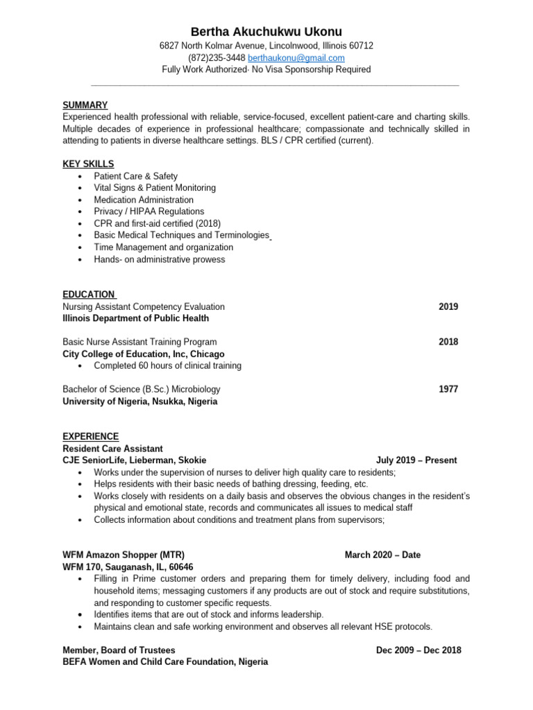 Resume - Bertha Akuchukwu Ukonu | PDF | Health Care | Nursing