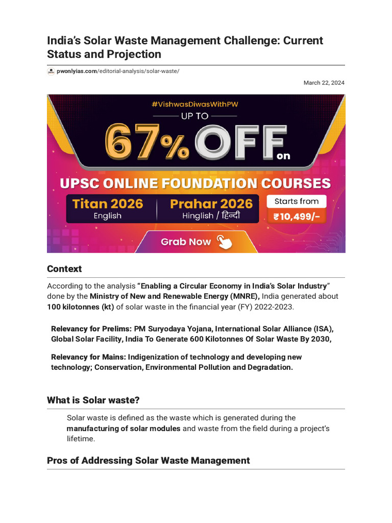 India's Solar Waste Management Challenge - Current Status and ...