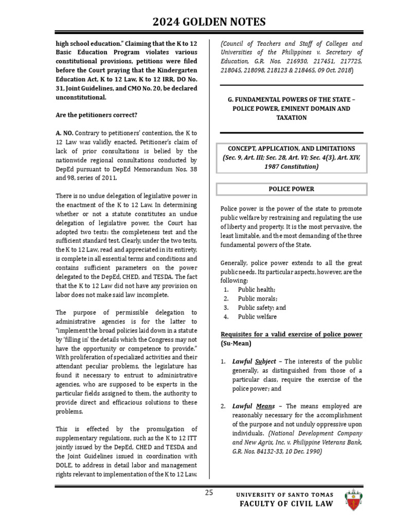 Consti2 - Ust Golden Notes With Bar Qs - 2024 | PDF | Eminent Domain ...