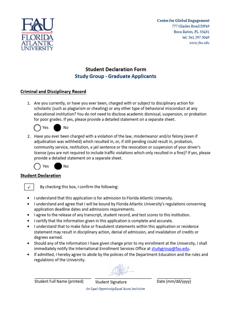 FAU_SG_Declaration_Form_GRAD munashe | PDF | Probation | Public Law