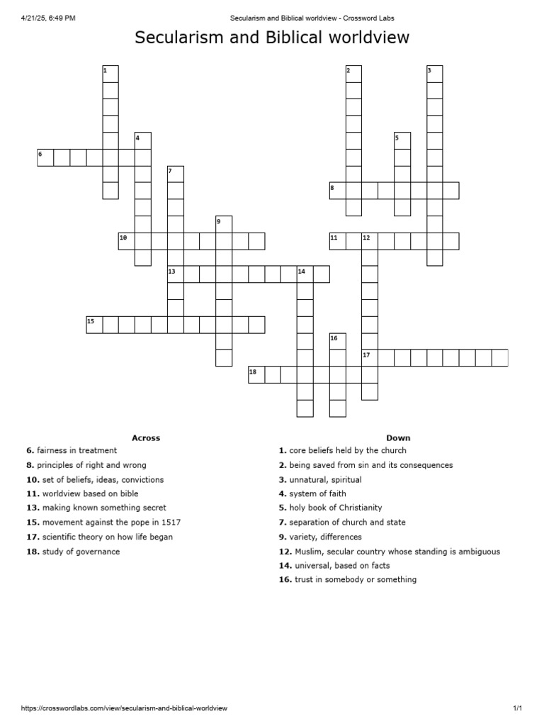Secularism and Biblical Worldview Crossword Labs | PDF | Bible | Secularism