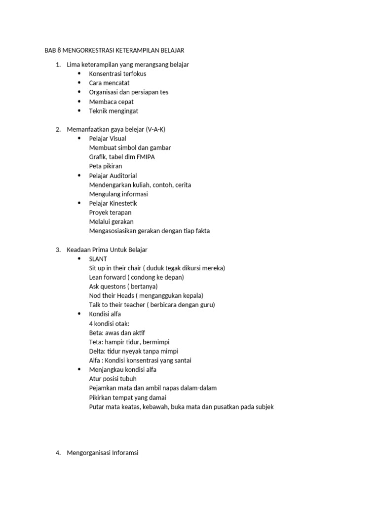 Bab 8 Mengorkestrasi Keterampilan Belajar | PDF