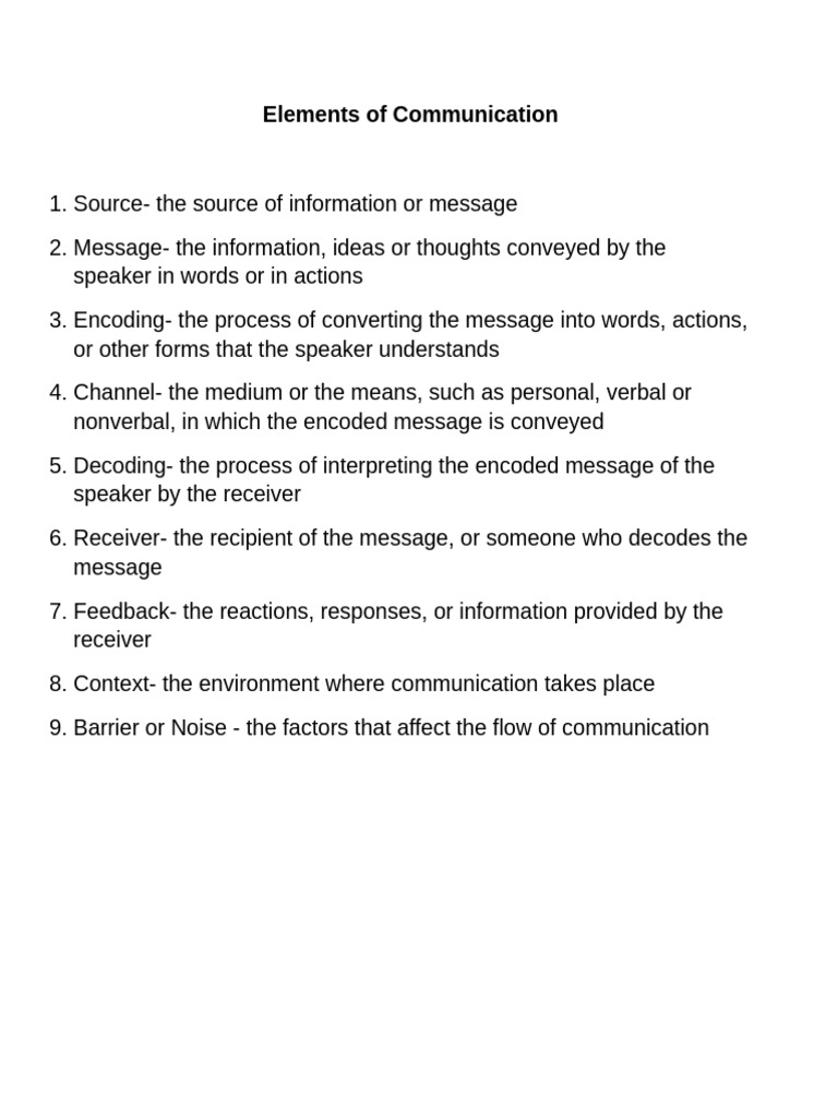 Key Elements of Communication Explained | PDF
