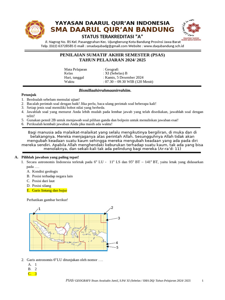 Geo 11 Soal Psas 2024 | PDF