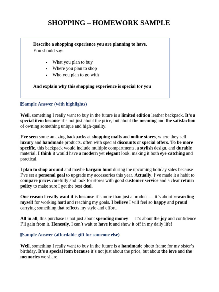 Homework Sample - Shopping | PDF