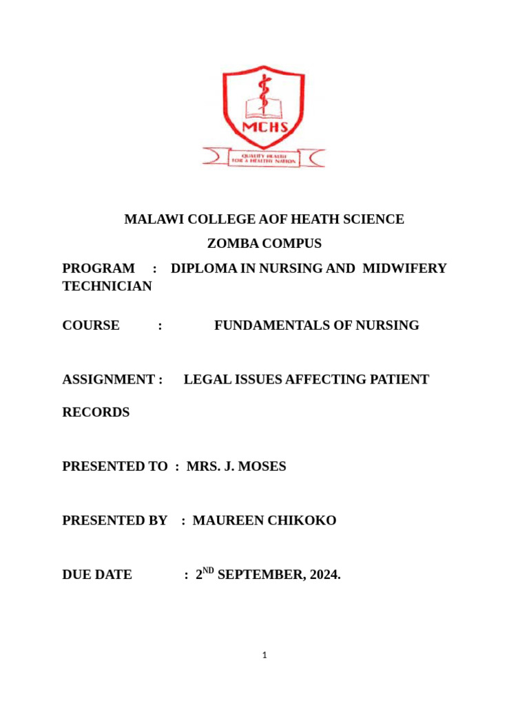 Legal Issues Affecting Patient Records | PDF | Medical Record | Health Insurance Portability And ...