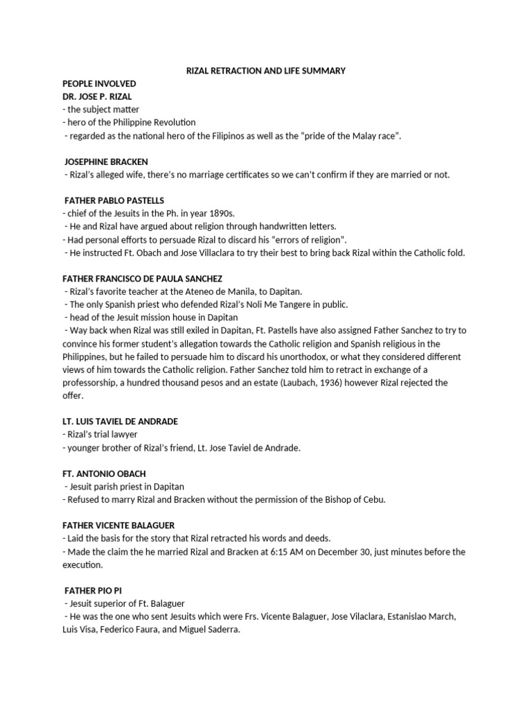 Summary of Retraction of Rizal | PDF