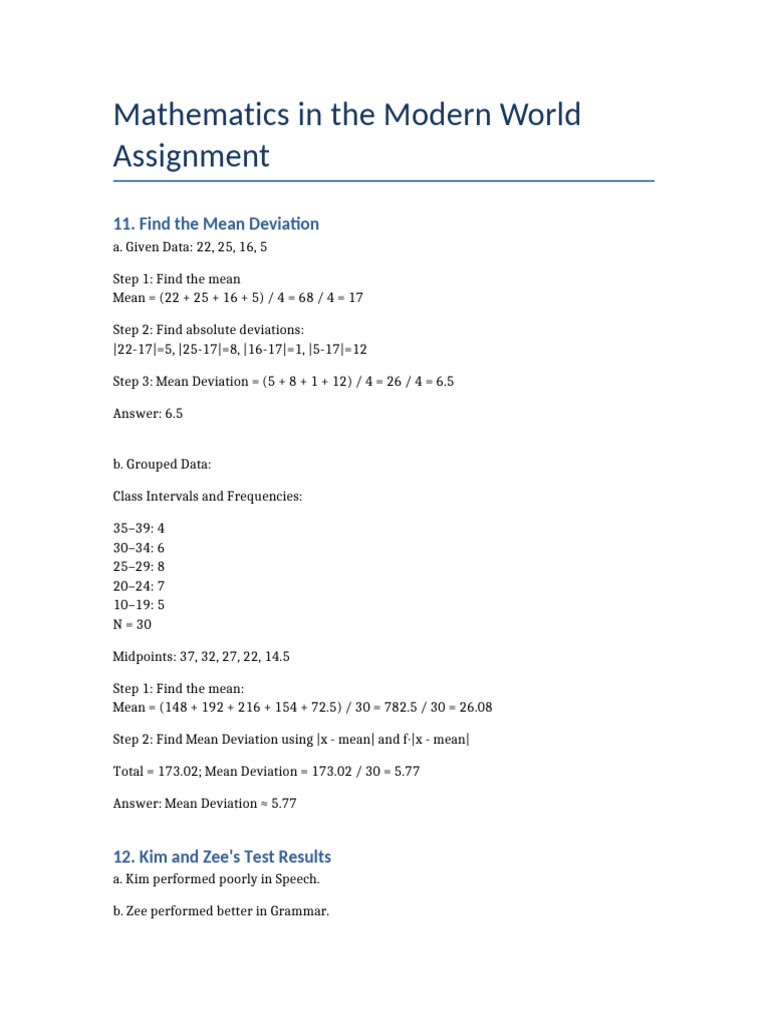 Mean Deviation and Probability Calculations | PDF