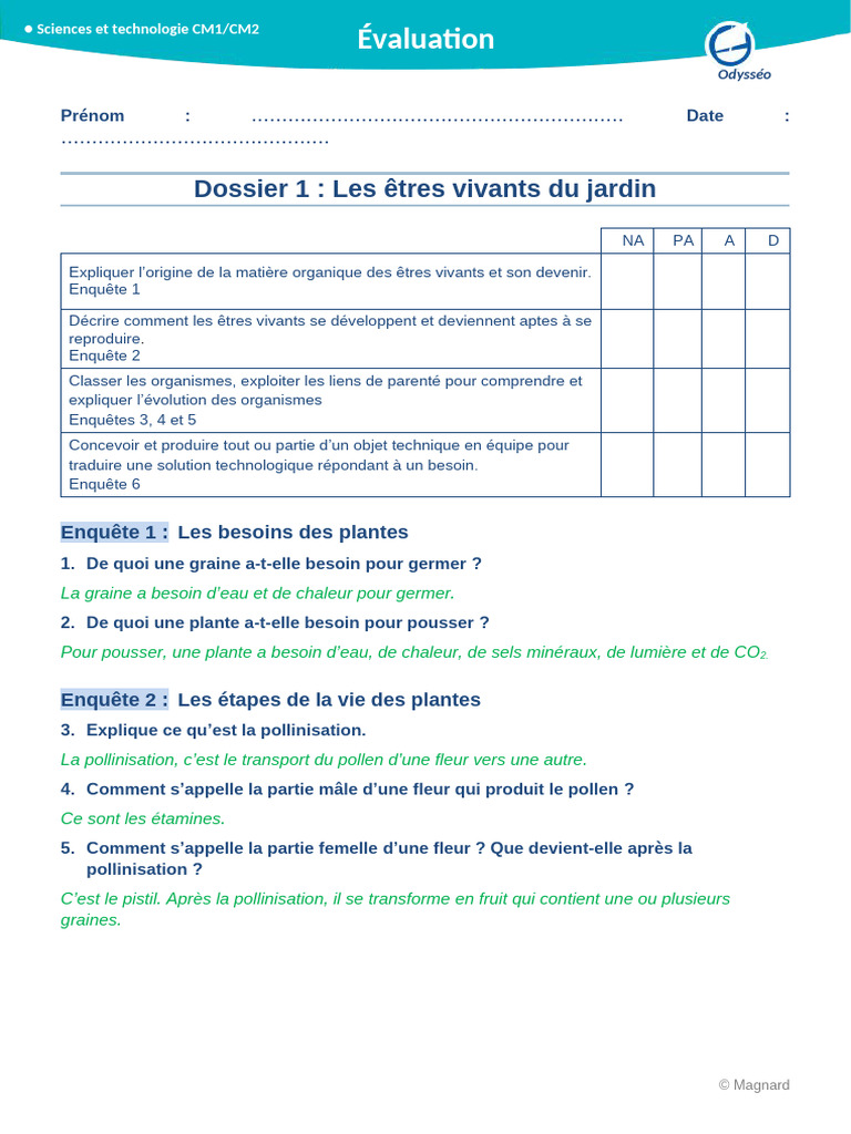 Évaluation CM1/CM2 : Les êtres vivants | PDF | Pollinisation | Fleurs