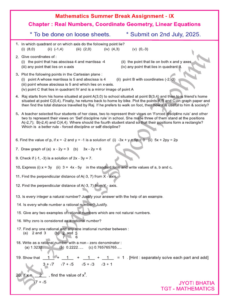 Summer Holiday HW (CH-1,3,4) | PDF