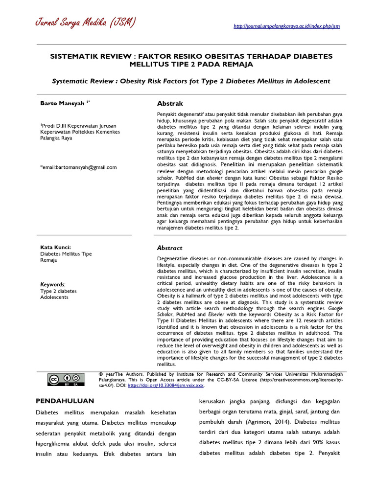 Faktor Resiko Obesitas Terhadap DM Tipe 2 Pada Remaja | PDF