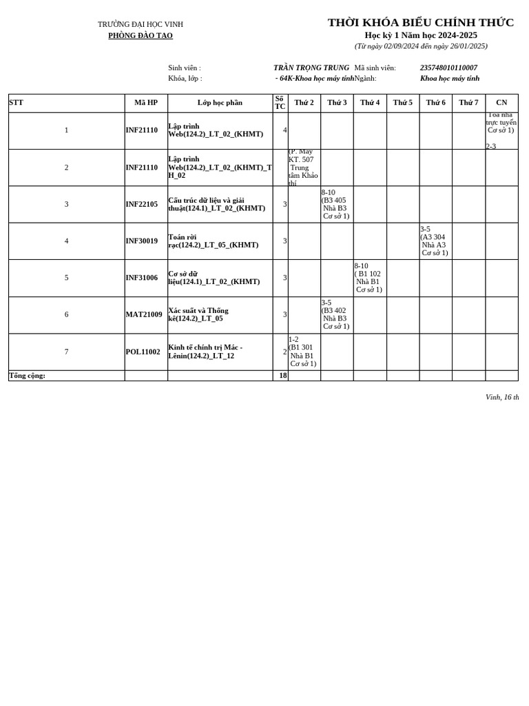 Export TKB SV Mau 1 | PDF