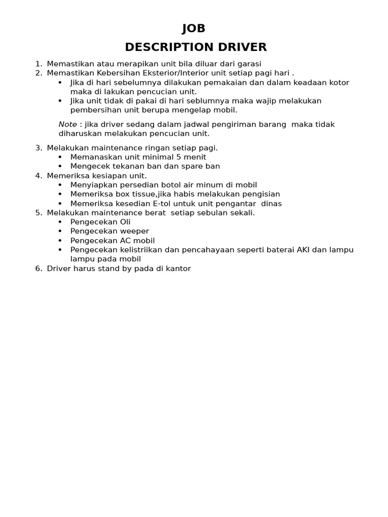 Job Desk Driver Logistik dan Operasional | PDF