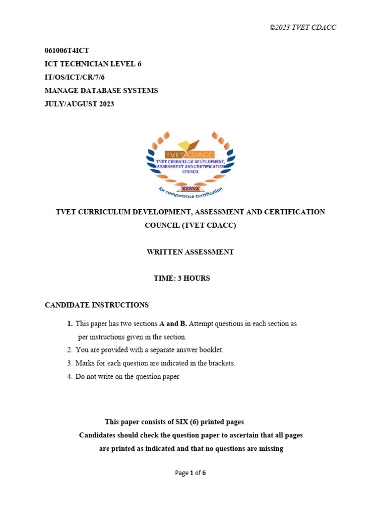 Database Management System Exam Paper | PDF | Databases | Data Management