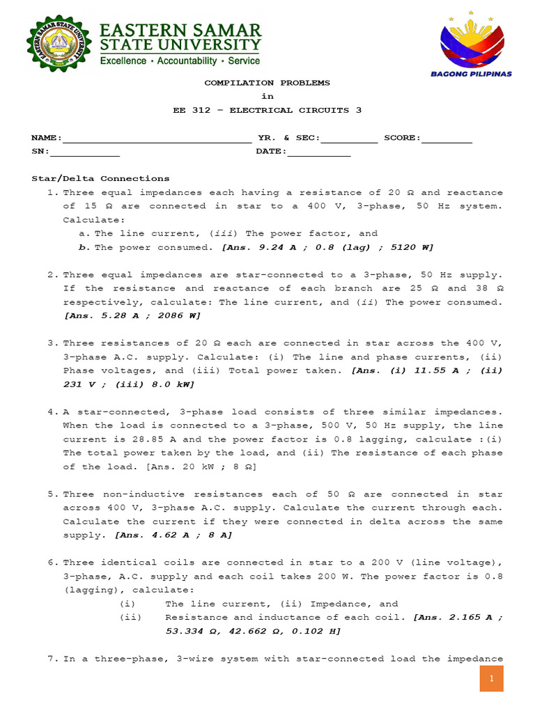 Compilation Problems in Ec 3 | PDF | Electrical Impedance | Transformer