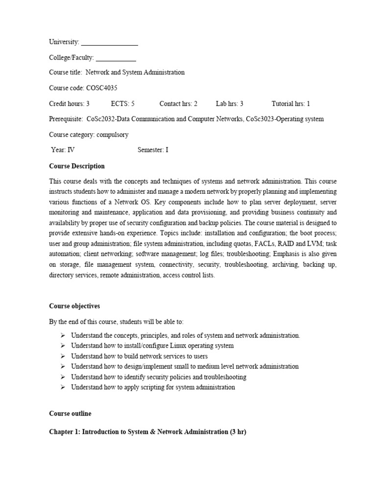 Network and System Administration Syllabus | PDF | Computer File | File ...