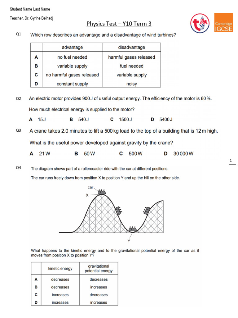 y10 Physics Test | PDF