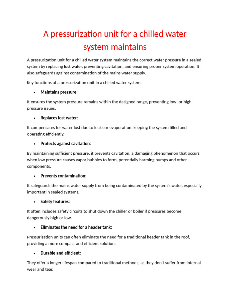 A Pressurization Unit For A Chilled Water System | PDF | Pump | Water