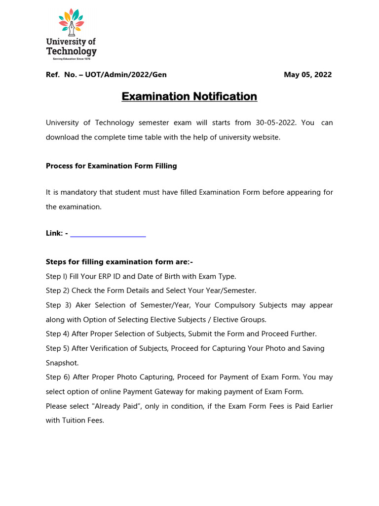 FINAL Examination Notification and Time Table June 2022 F 1 | PDF ...