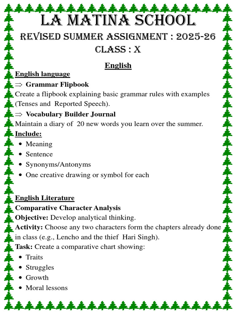 Class 10 Revised Summer Assignment | PDF