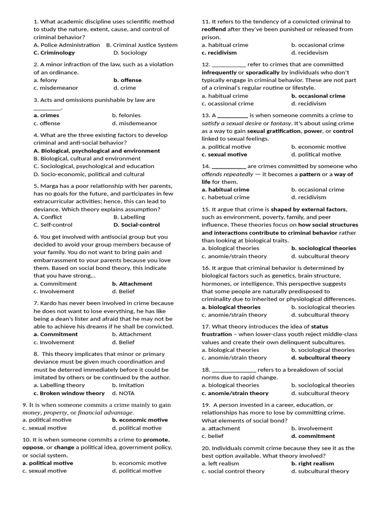 Final Exam For Crim 2 v1 | PDF | Crimes | Crime & Violence