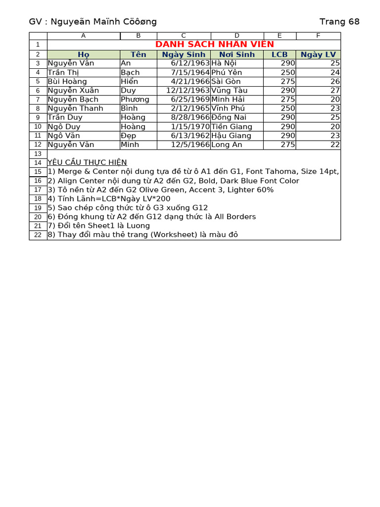 Bai Tap Excel | PDF