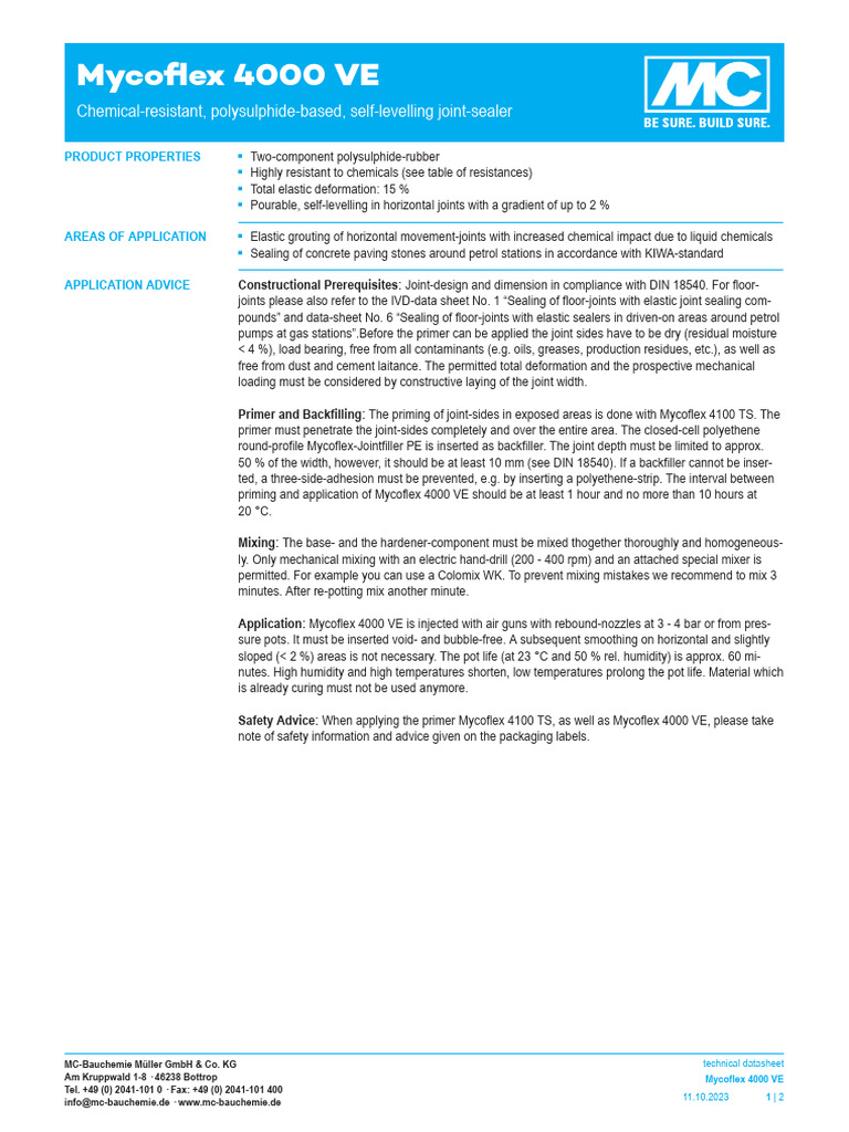 Mycoflex 4000 Ve de de en Tds | PDF | Deformation (Engineering ...