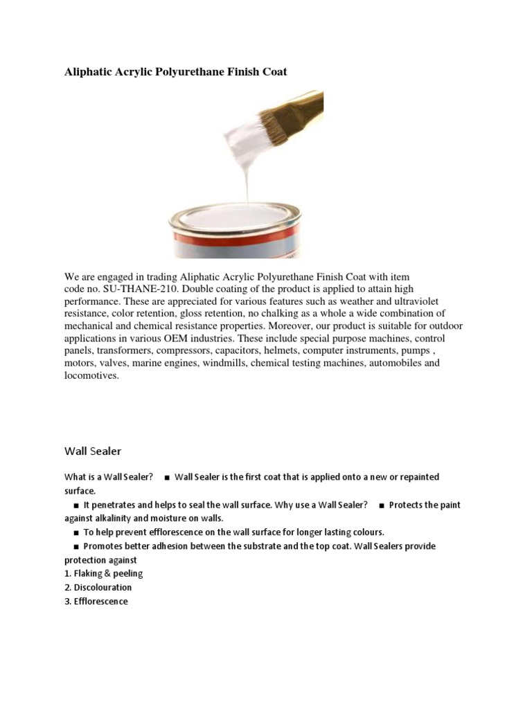 Aliphatic Acrylic Polyurethane Finish Coat | PDF | Paint | Manmade ...