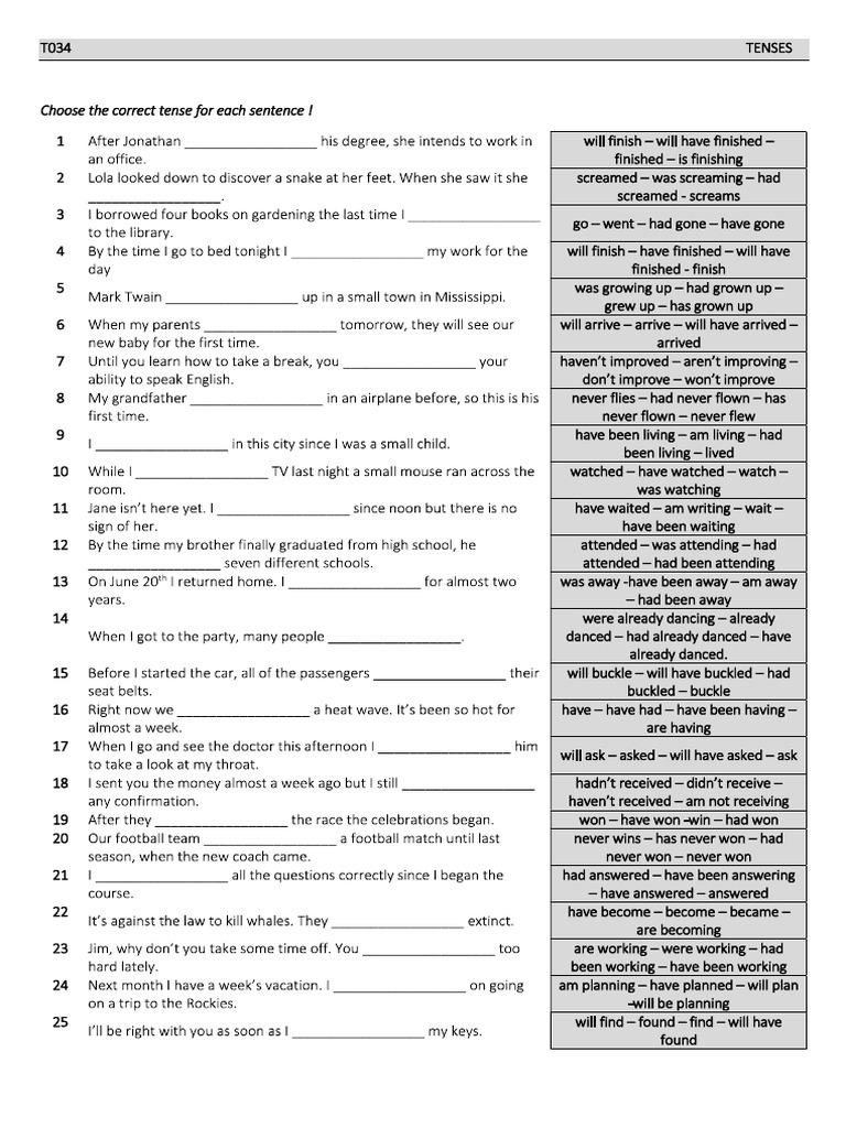 t034 All Tenses Multiple Choice Student | PDF