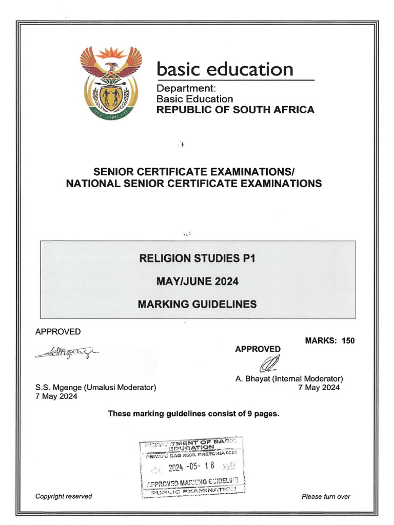 Religion Studies P1 May-June 2024 Approved Marking Guideline (Eng Ver ...