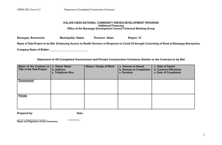 Completed Construction Contracts Statement | PDF